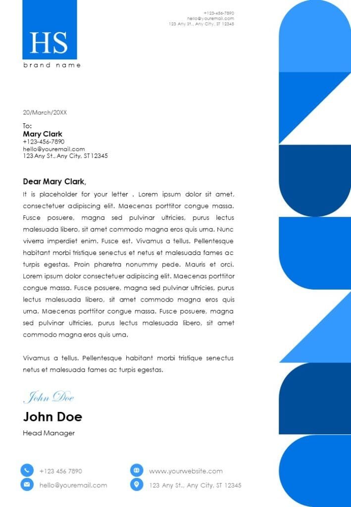 Blue Geometric Business Letterhead Design Template & Google Slides