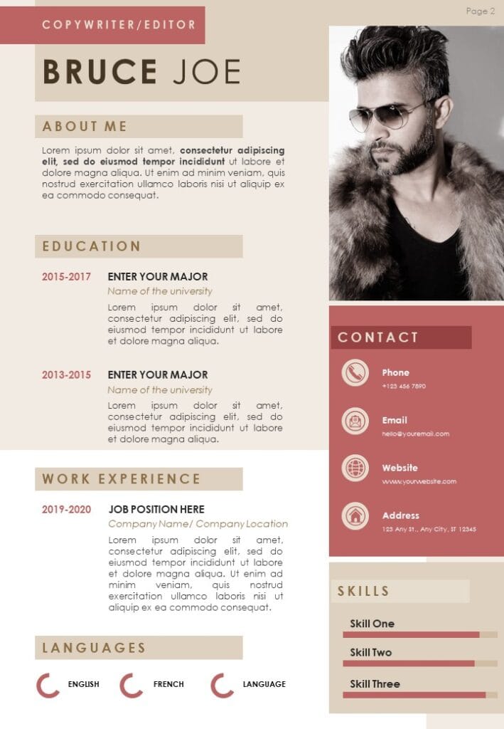 Copywriter Editor Resume Templates and Google Slides