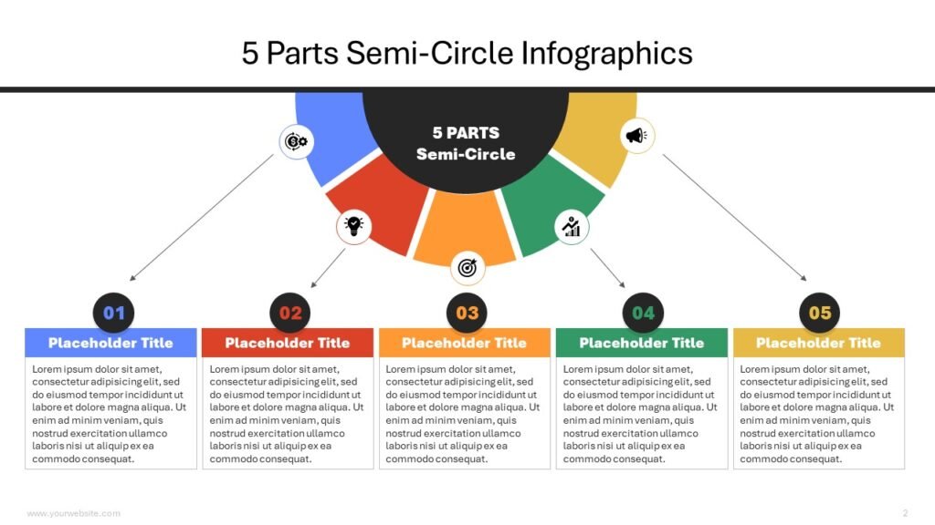 5 Parts Semi Circle Infographics | SlidesBrain