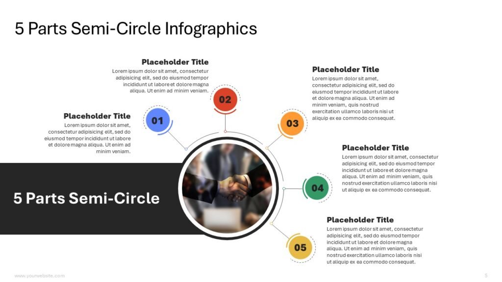 5 Parts Semi Circle Infographics | SlidesBrain