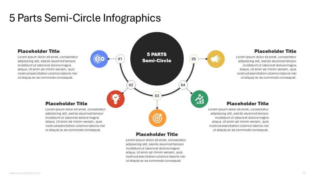 5 Parts Semi Circle Infographics | SlidesBrain