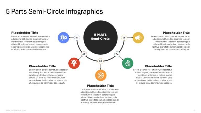 5 Parts Semi Circle Infographics | SlidesBrain