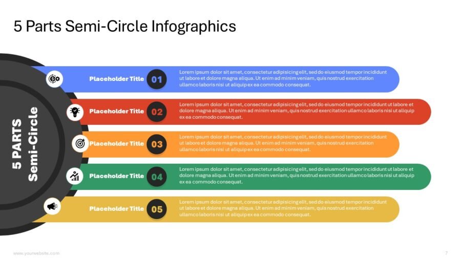 5 Parts Semi Circle Infographics | SlidesBrain