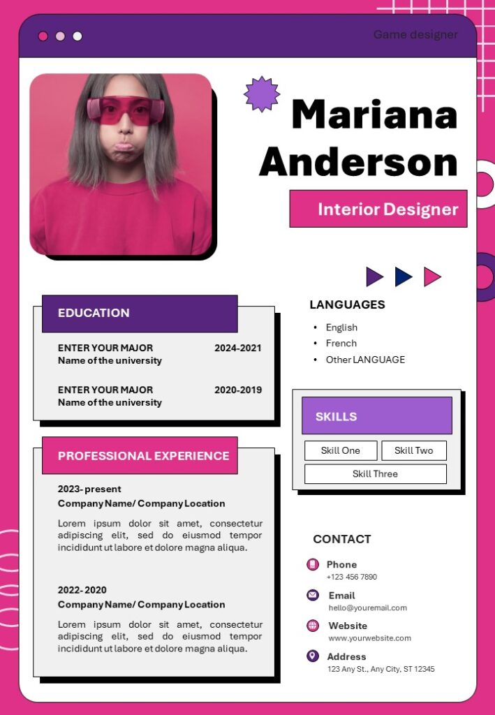 Creative Interior Designer Resume Presentation and Google Slides