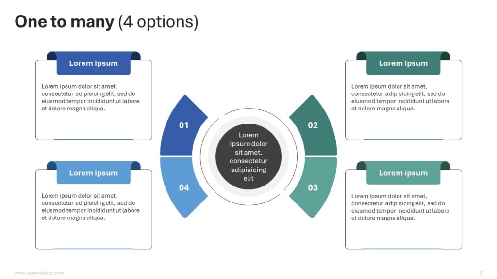 One to many 4 options Infographics | SlidesBrain One to many 4 options Infographics | SlidesBrain