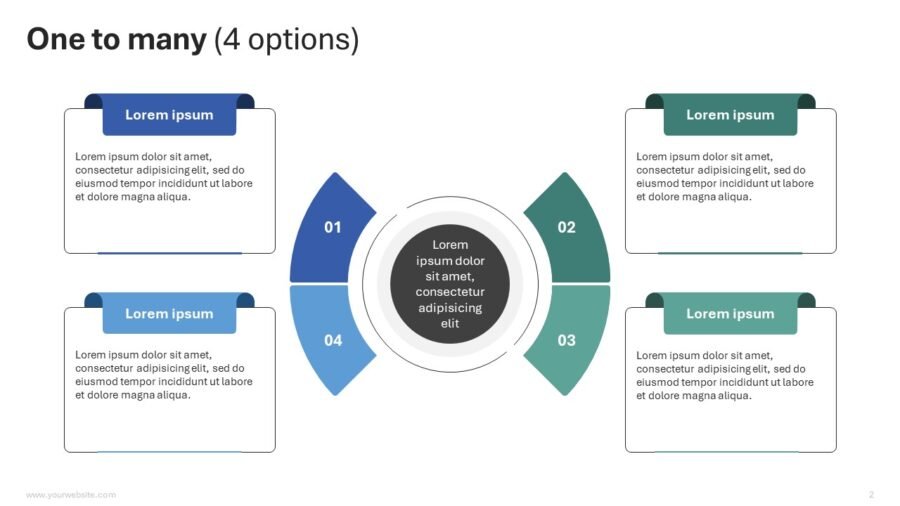 One to many 4 options Infographics | SlidesBrain