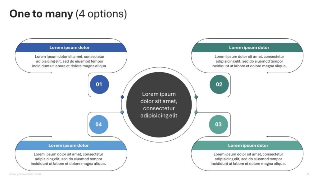 One to many 4 options Infographics | SlidesBrain
