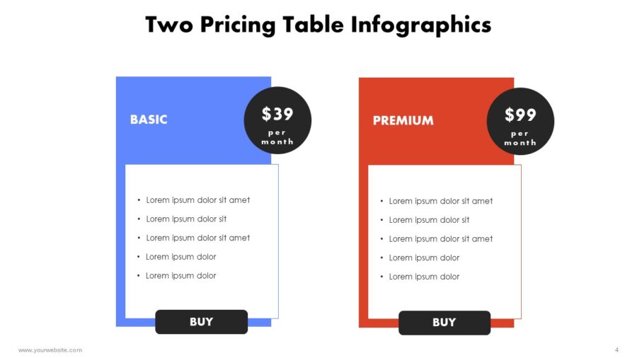 Two Pricing table Infographics | SlidesBrain
