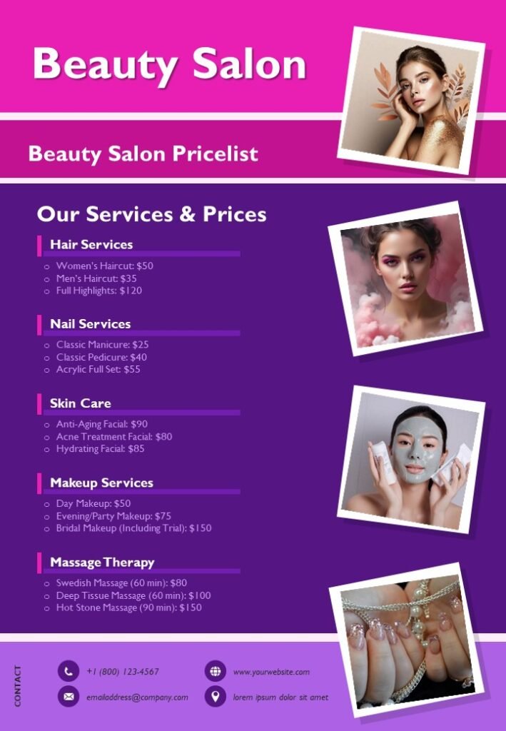 Beauty Salon Price List Flyer Template and Google Slides