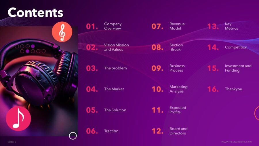Music Pitch Deck Presentation (PPT) Template | SlidesBrain