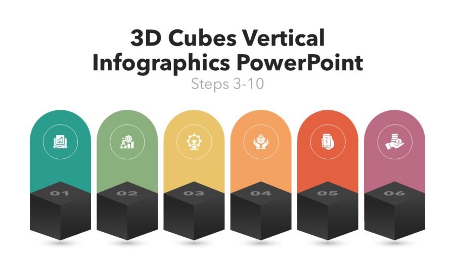 3D Cubes Vertical Infographics Steps 3 to 10 PowerPoint Template