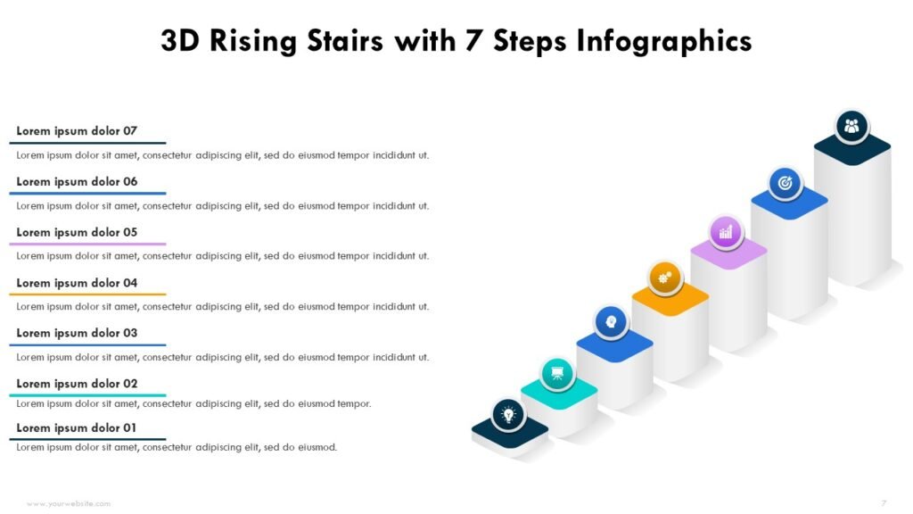 3D Rising Stairs with 2 to10 Steps PowerPoint Infographics
