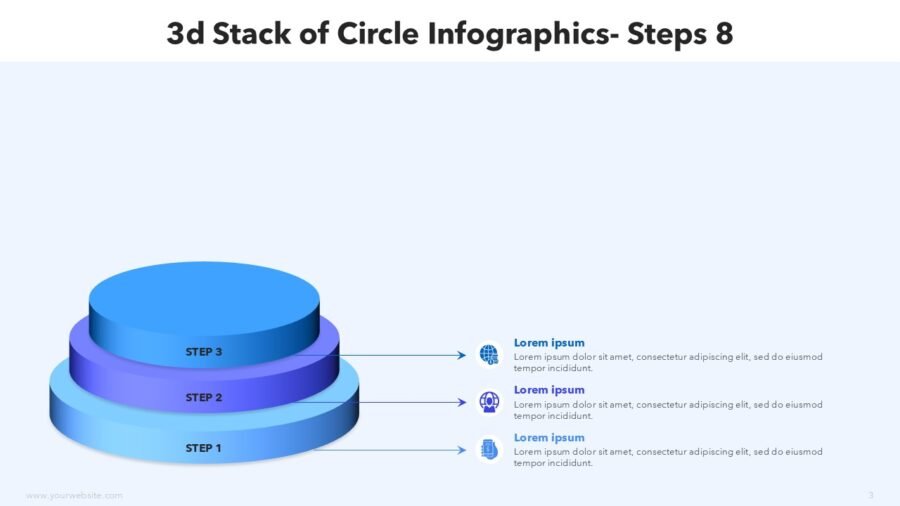 3d Stack of Circle Steps 2 to 8 PowerPoint Infographics