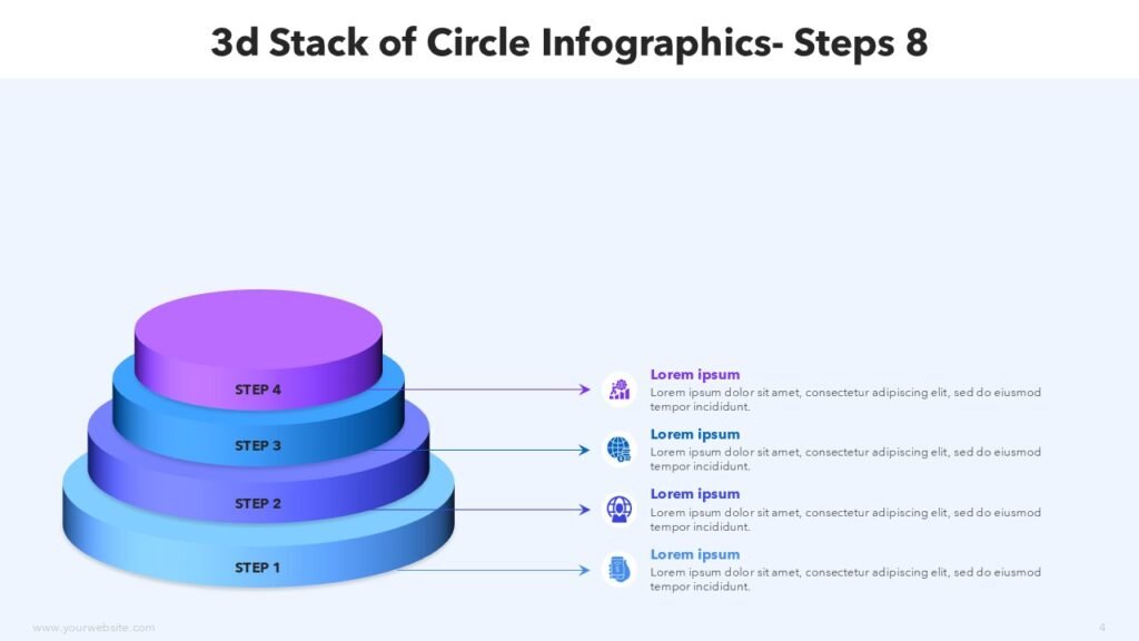 3d Stack of Circle Steps 2 to 8 PowerPoint Infographics
