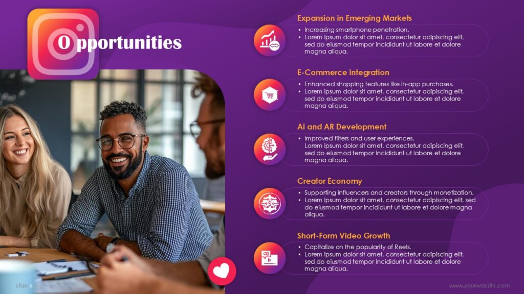 Instagram SWOT Analysis Presentation Template & Google slides