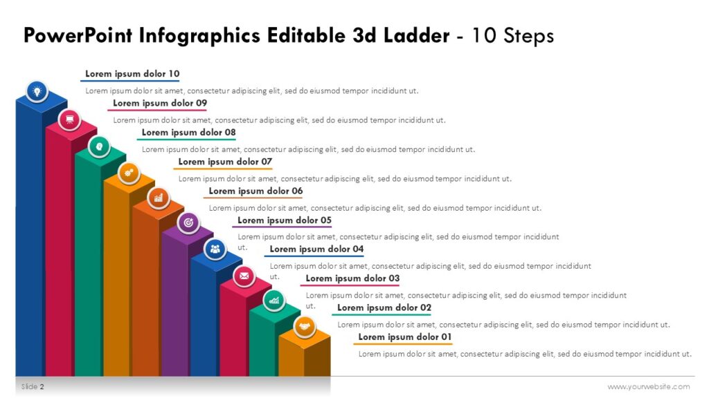 PowerPoint Infographics Editable 3d Ladder Steps 2 to10