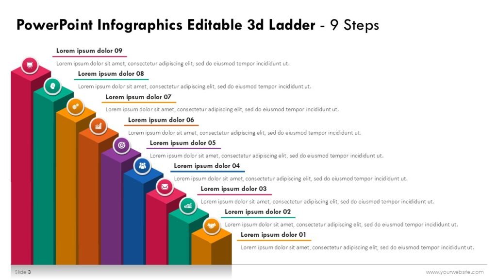 PowerPoint Infographics Editable 3d Ladder Steps 2 to10