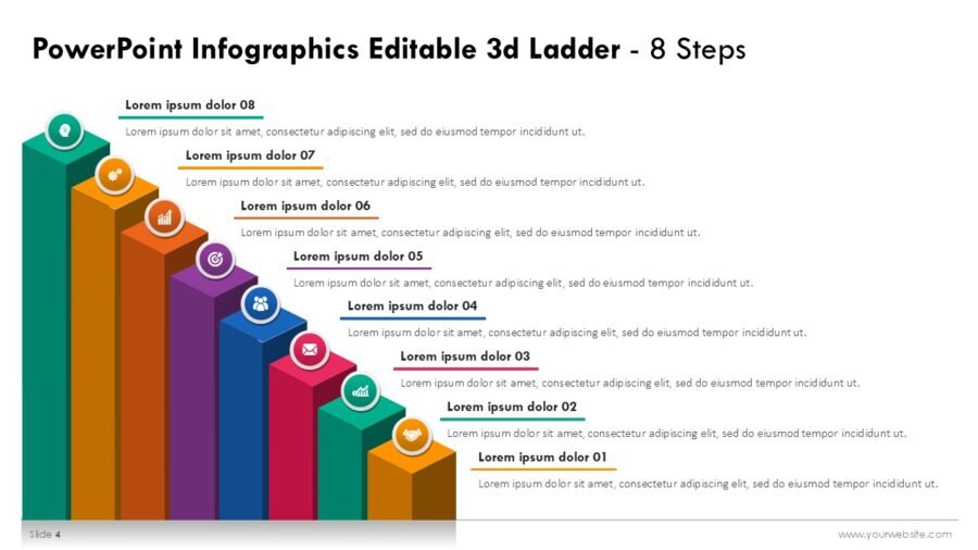 PowerPoint Infographics Editable 3d Ladder Steps 2 to10