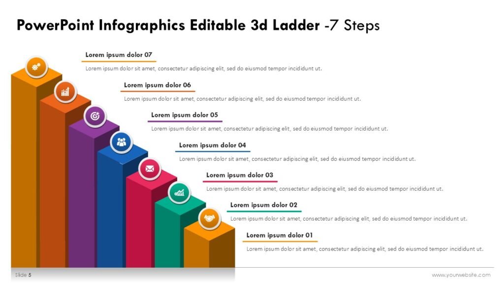 PowerPoint Infographics Editable 3d Ladder Steps 2 to10