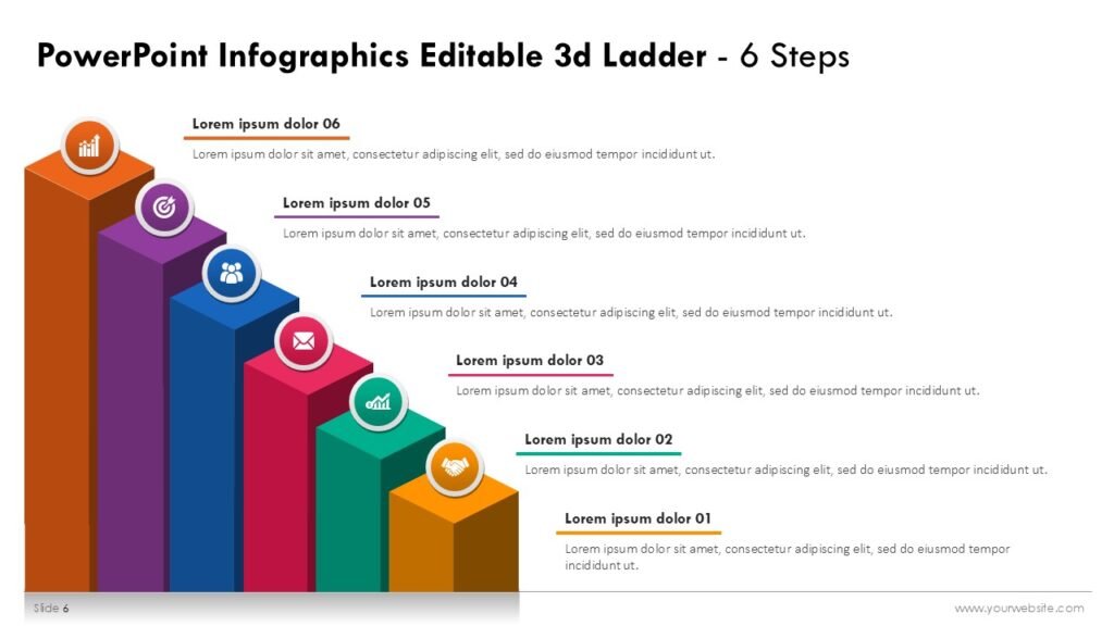 PowerPoint Infographics Editable 3d Ladder Steps 2 to10