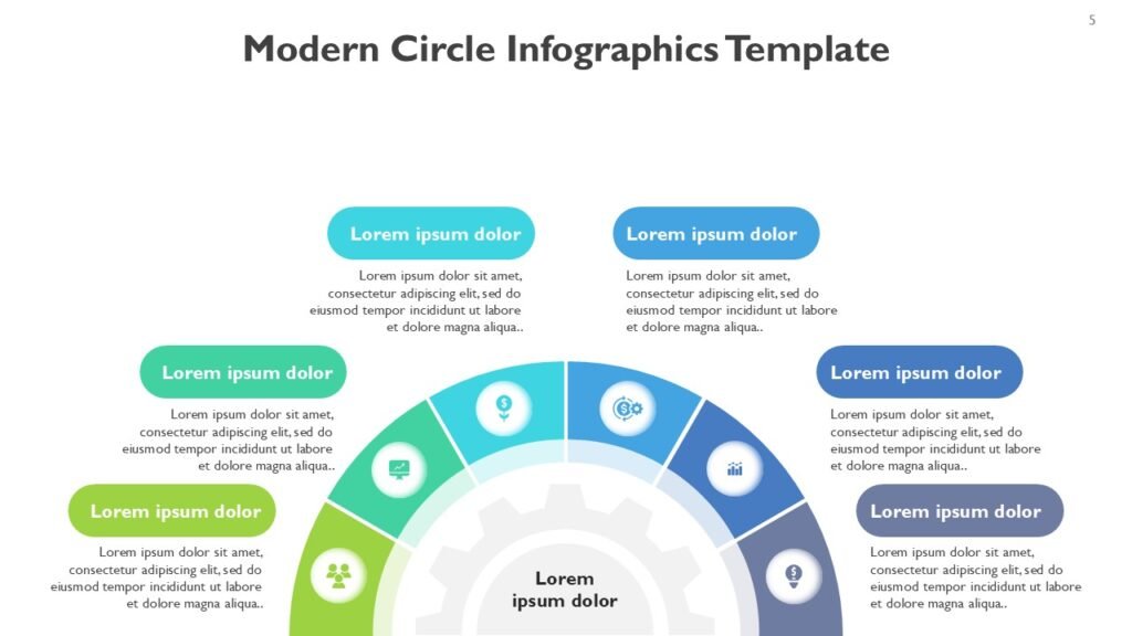 Modern Semi Circle Steps 3 to 8 PowerPoint Infographics Template